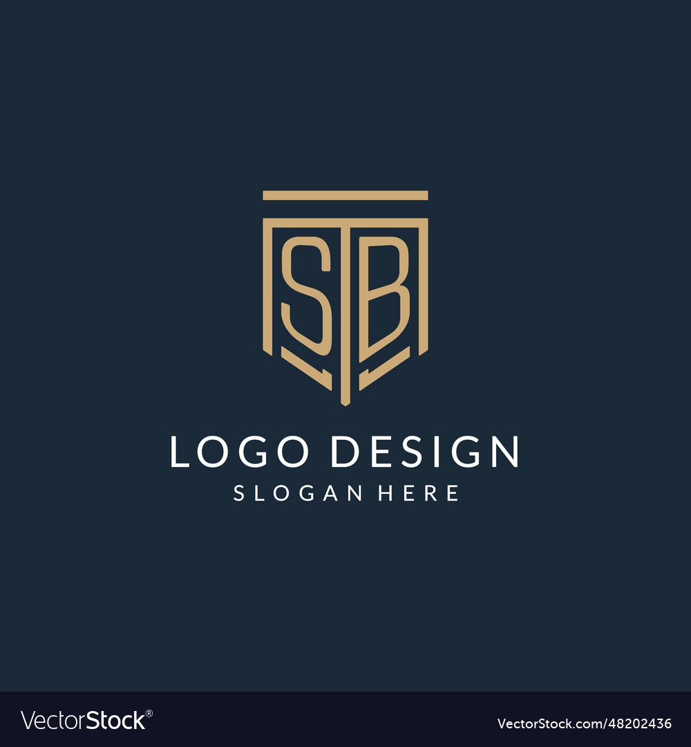 Initial sb shield logo monoline style modern and Vector Image