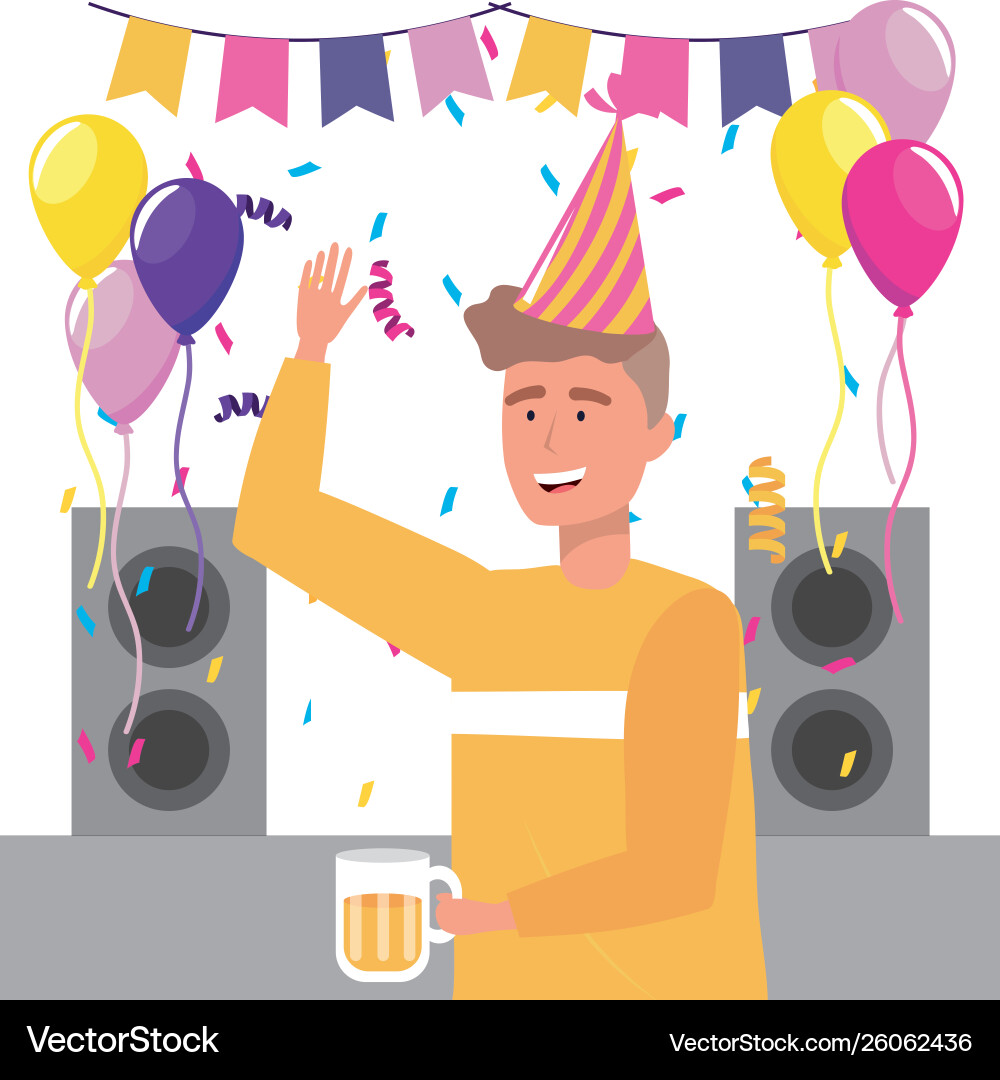 Man cartoon with party hat design Royalty Free Vector Image