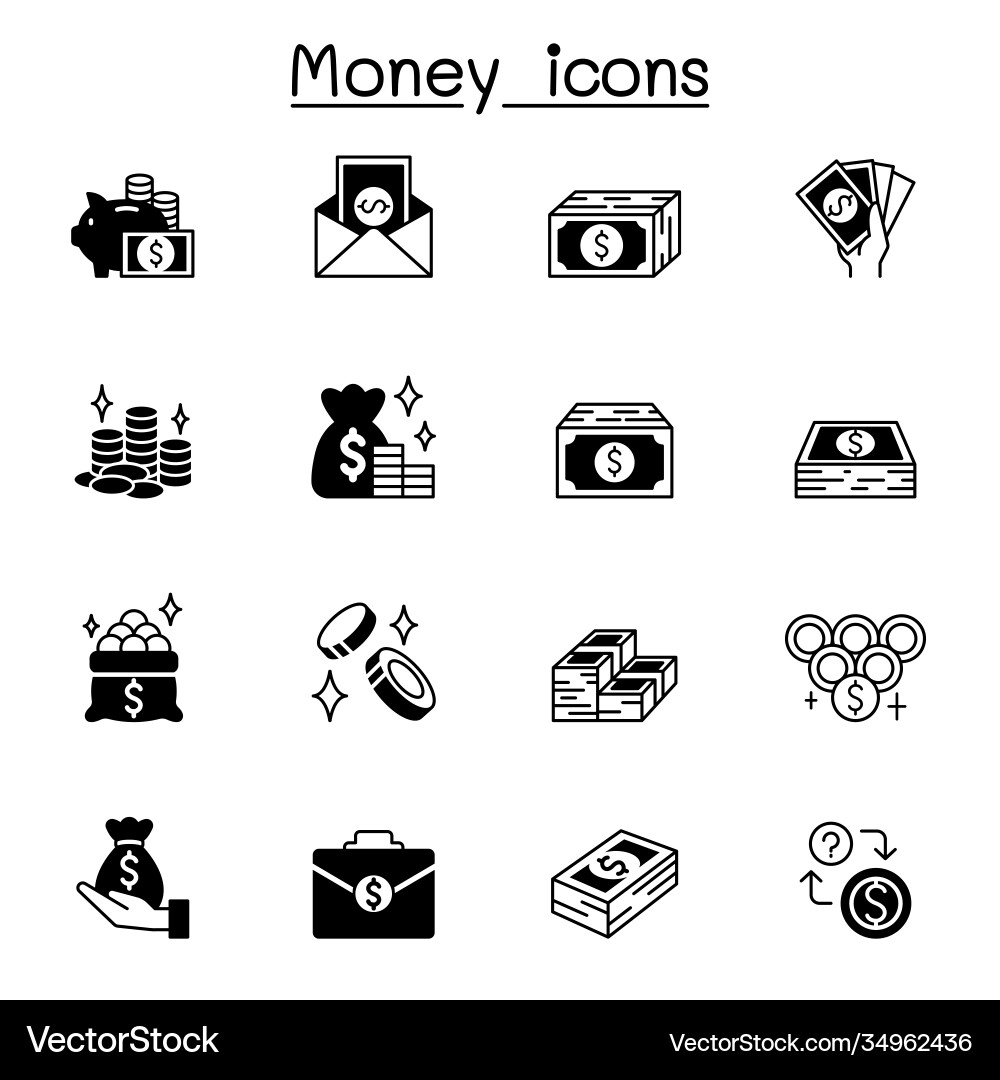 Money icons set graphic design Royalty Free Vector Image