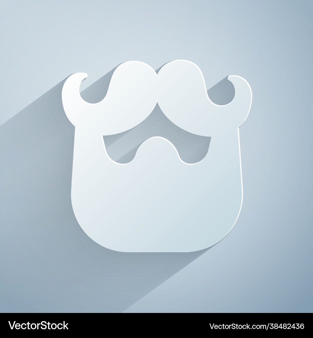 Paper cut mustache and beard icon isolated on grey