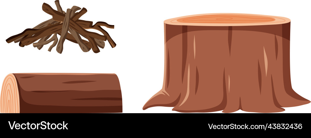 Set of wood and stick object Royalty Free Vector Image