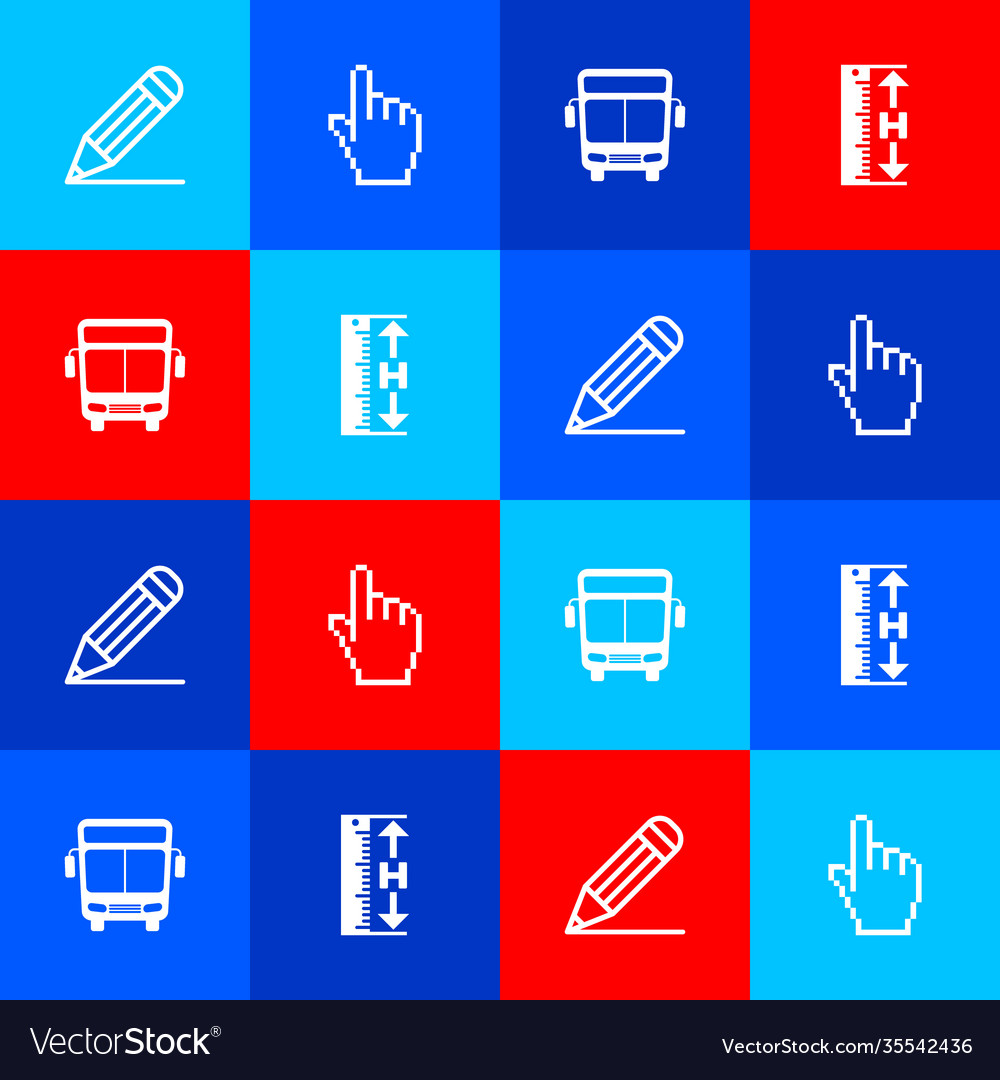 Set pencil and line pixel hand cursor bus Vector Image Set pencil and line pixel hand cursor bus Vector Image