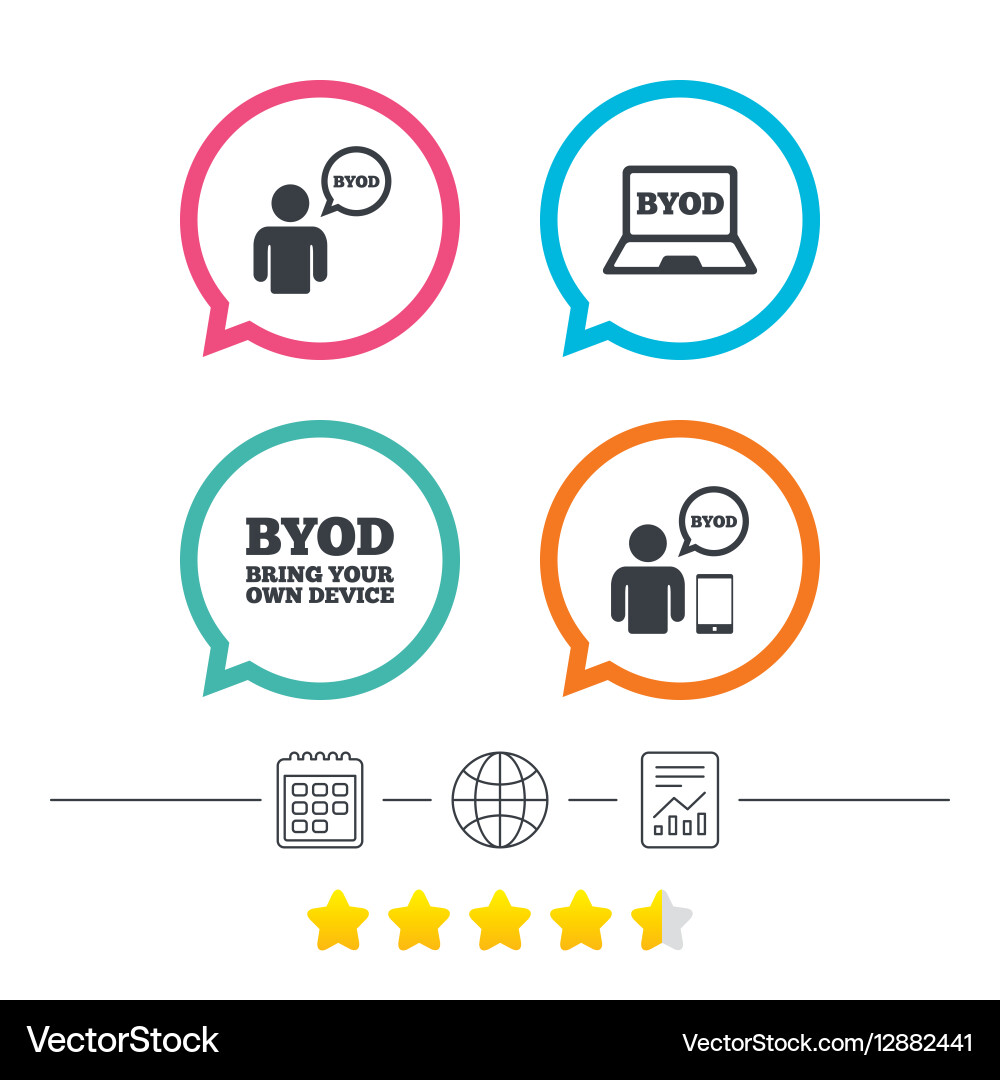 Byod signs human with notebook and smartphone Vector Image
