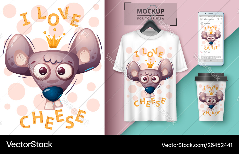 Cheese mouse rat - mockup for your idea Royalty Free Vector
