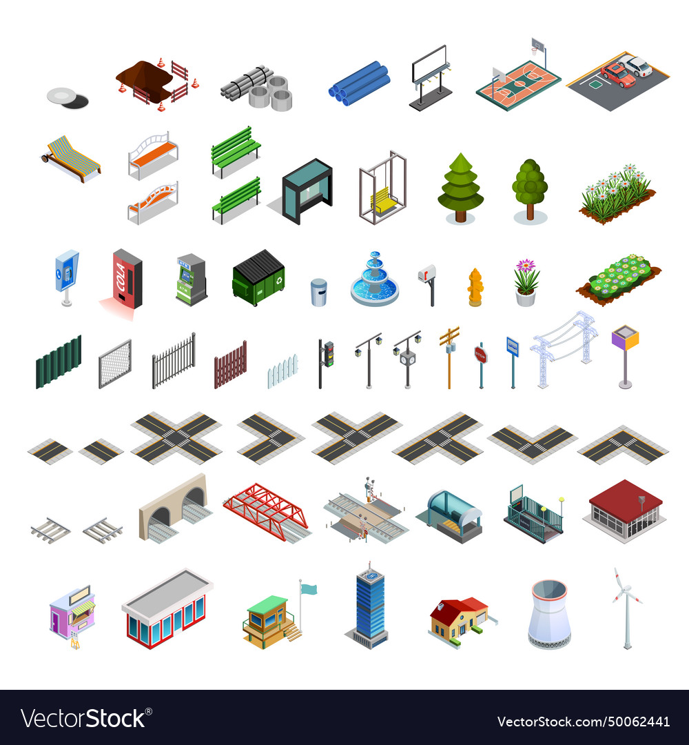 City map constructor isometric elements collection City map constructor isometric elements collection