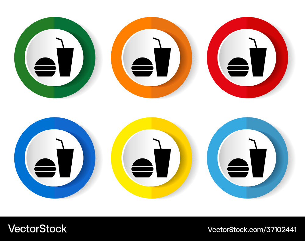 Fast food icon set flat design buttons on white Vector Image