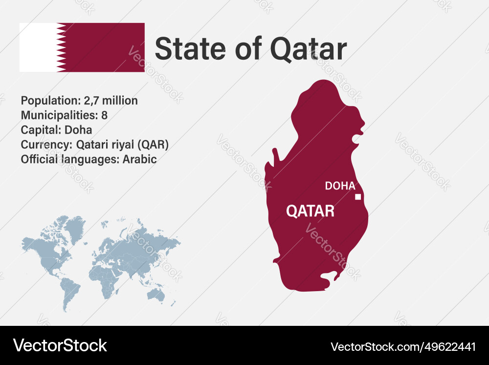 Highly detailed qatar map with flag capital Vector Image