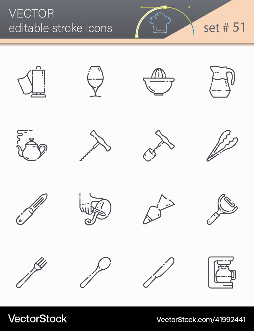 Set of line icons kitchen utensils Royalty Free Vector Image