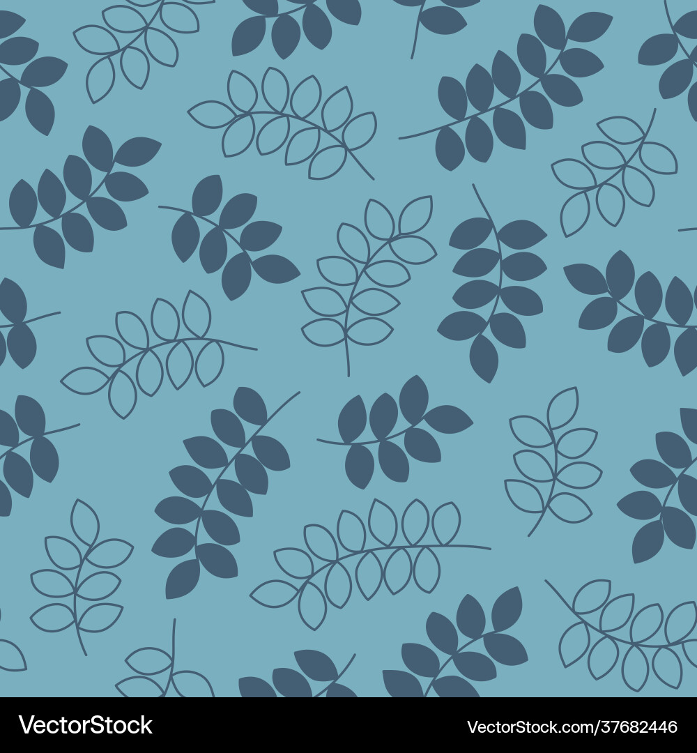 Blue leaves and silhouettes nature themed pattern Vector Image