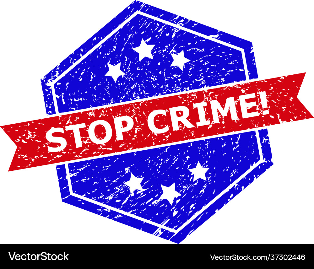 Hexagon bicolor stop crime exclamation seal Vector Image
