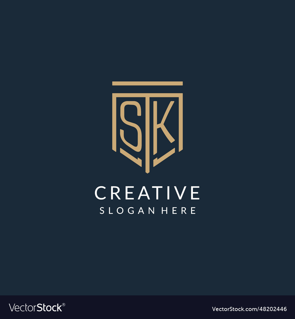 Initial sk shield logo monoline style modern and Vector Image Initial sk shield logo monoline style modern and Vector Image
