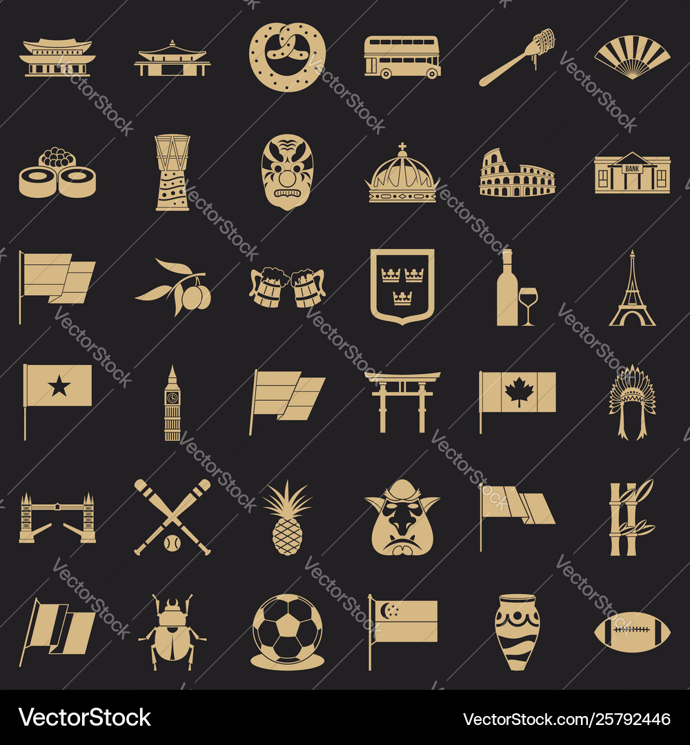 National flag icons set simple style Royalty Free Vector
