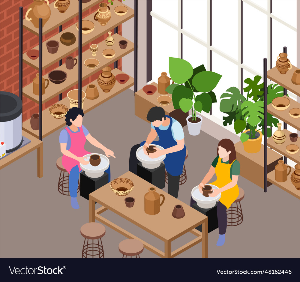 Pottery workshop isometric composition Royalty Free Vector Pottery workshop isometric composition Royalty Free Vector