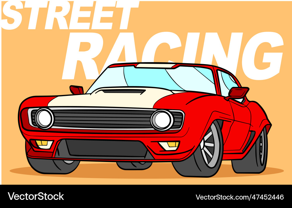 Red white street racing car Royalty Free Vector Image