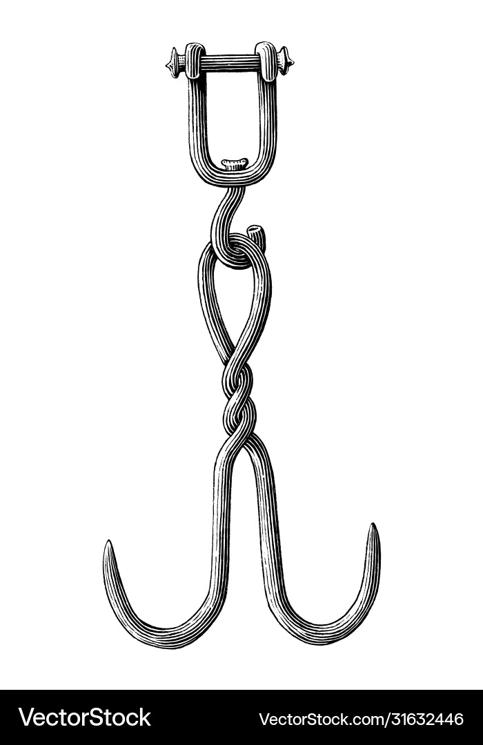 Vintage hanging hook hand drawing engraving black Vector Image