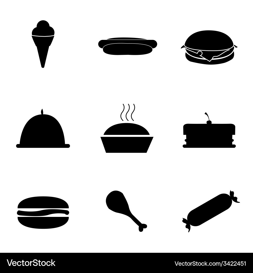 Black food icons set Royalty Free Vector Image