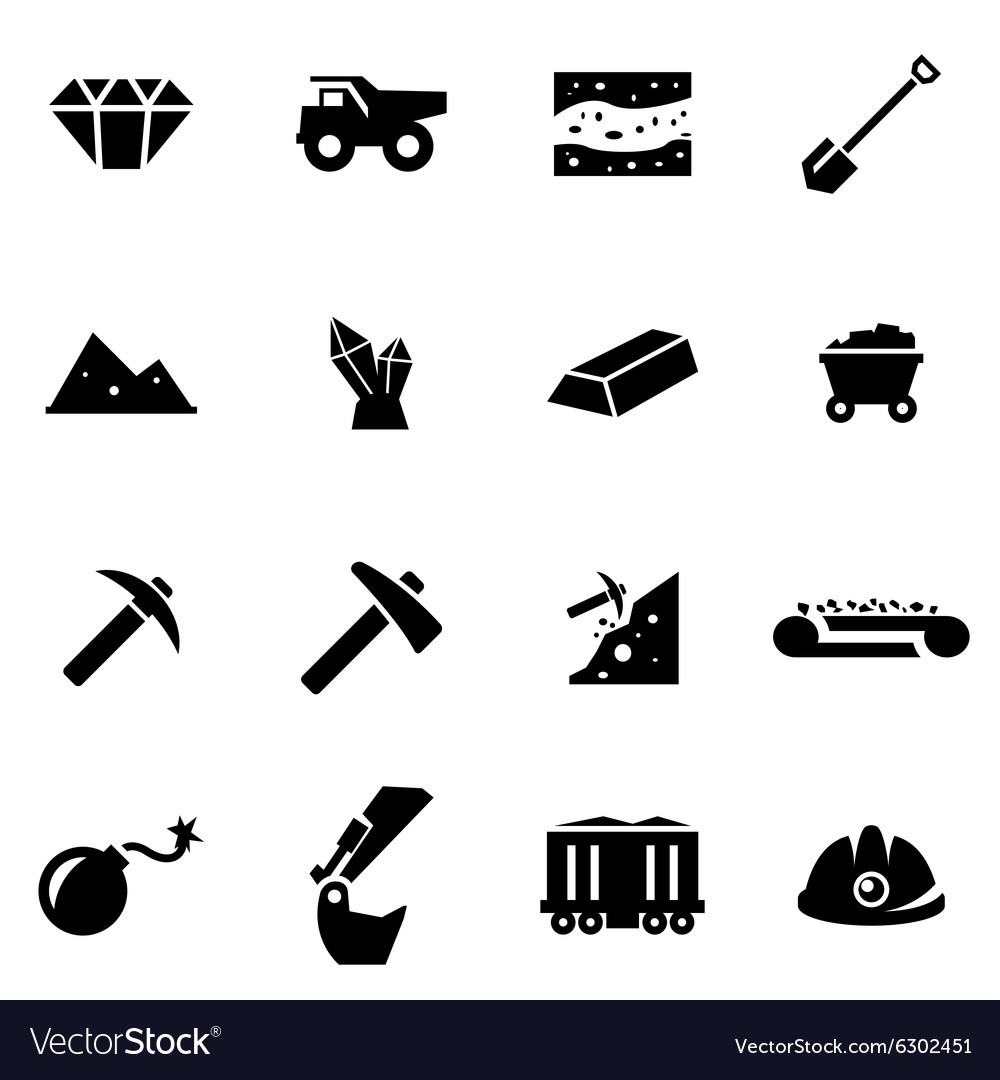 Black mining icon set Royalty Free Vector Image Black mining icon set Royalty Free Vector Image