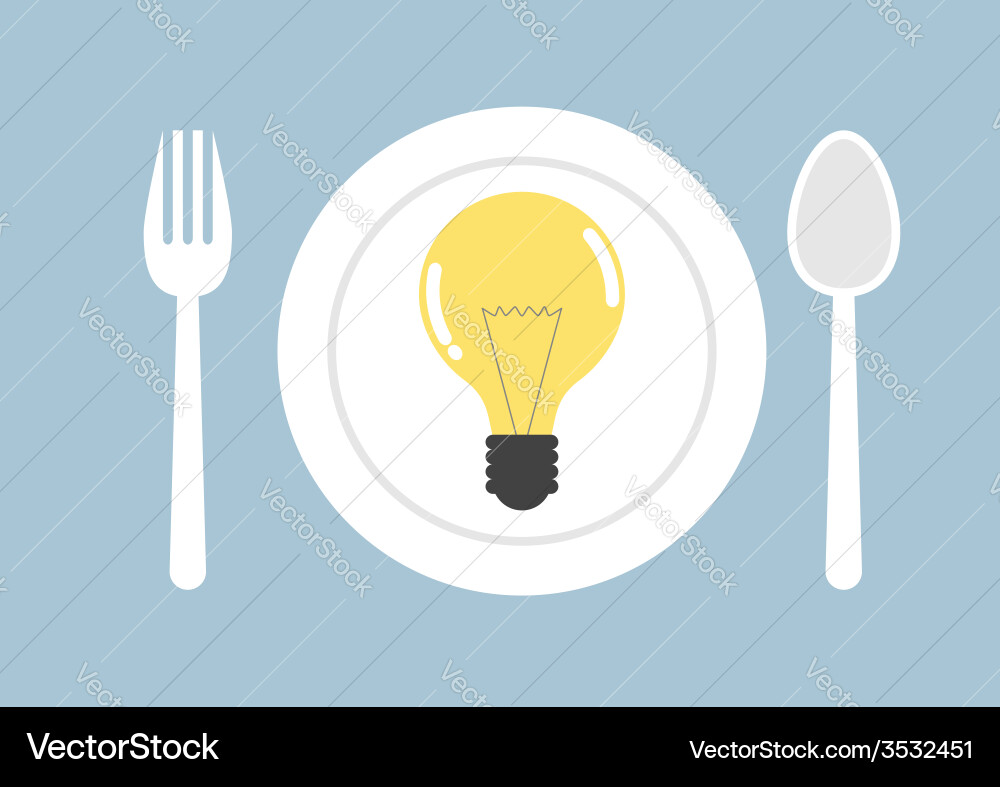 Eat new ideas light bulb on dish Royalty Free Vector Image