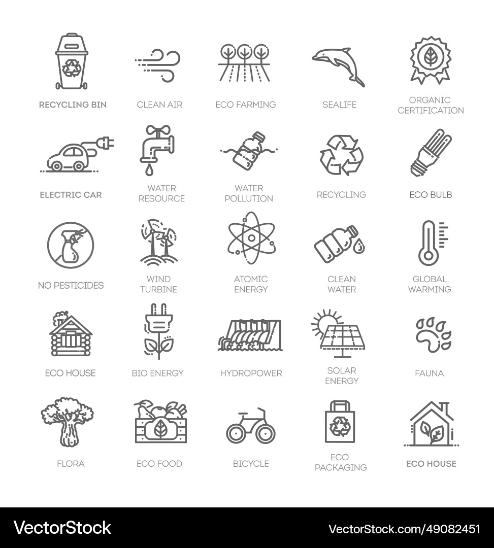 Ecology and green energy thin line web icon set Vector Image