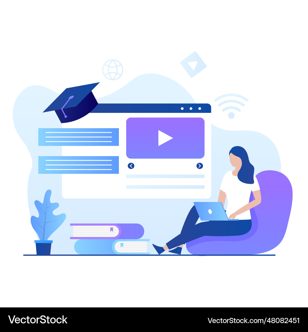 Flat design of online courses Royalty Free Vector Image