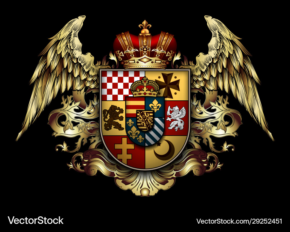 Heraldic shield with a crown and wings on a Vector Image