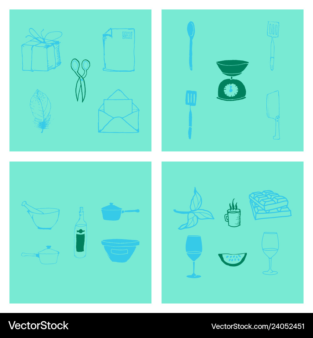 Kitchen set icon in vintage hand drawn style Vector Image