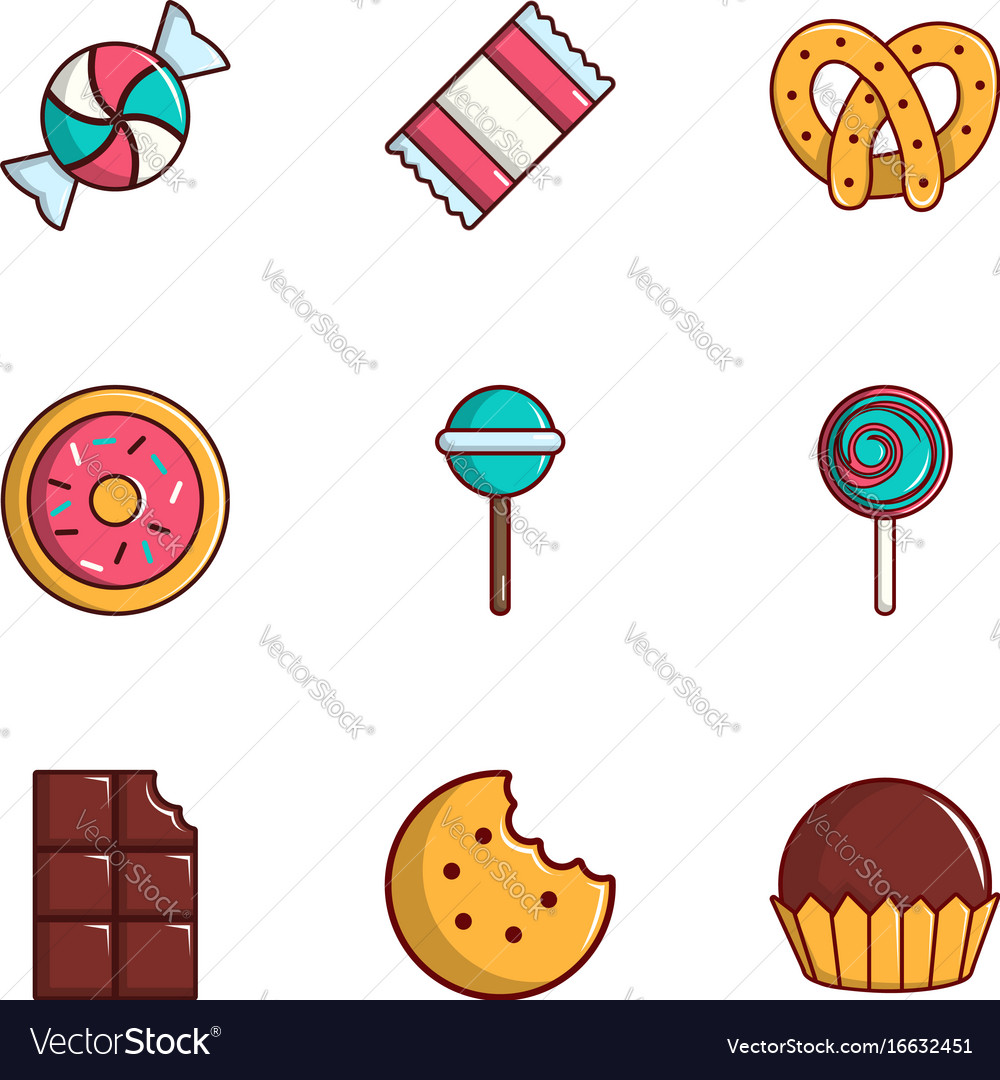 Sweets icons set flat style Royalty Free Vector Image