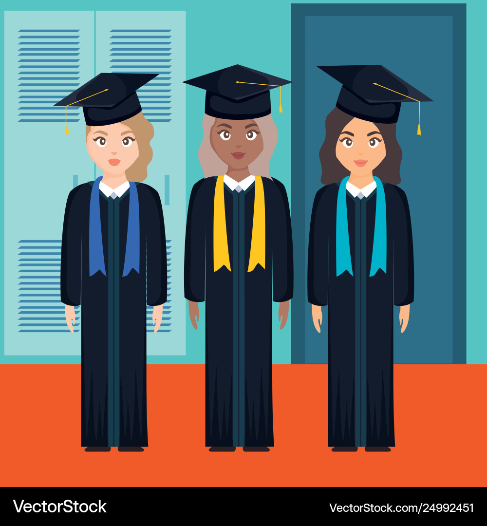 Young students graduated girls diversity Vector Image