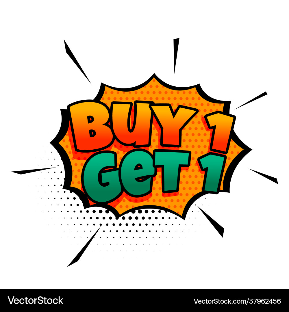 Buy one get comic style sale design Royalty Free Vector