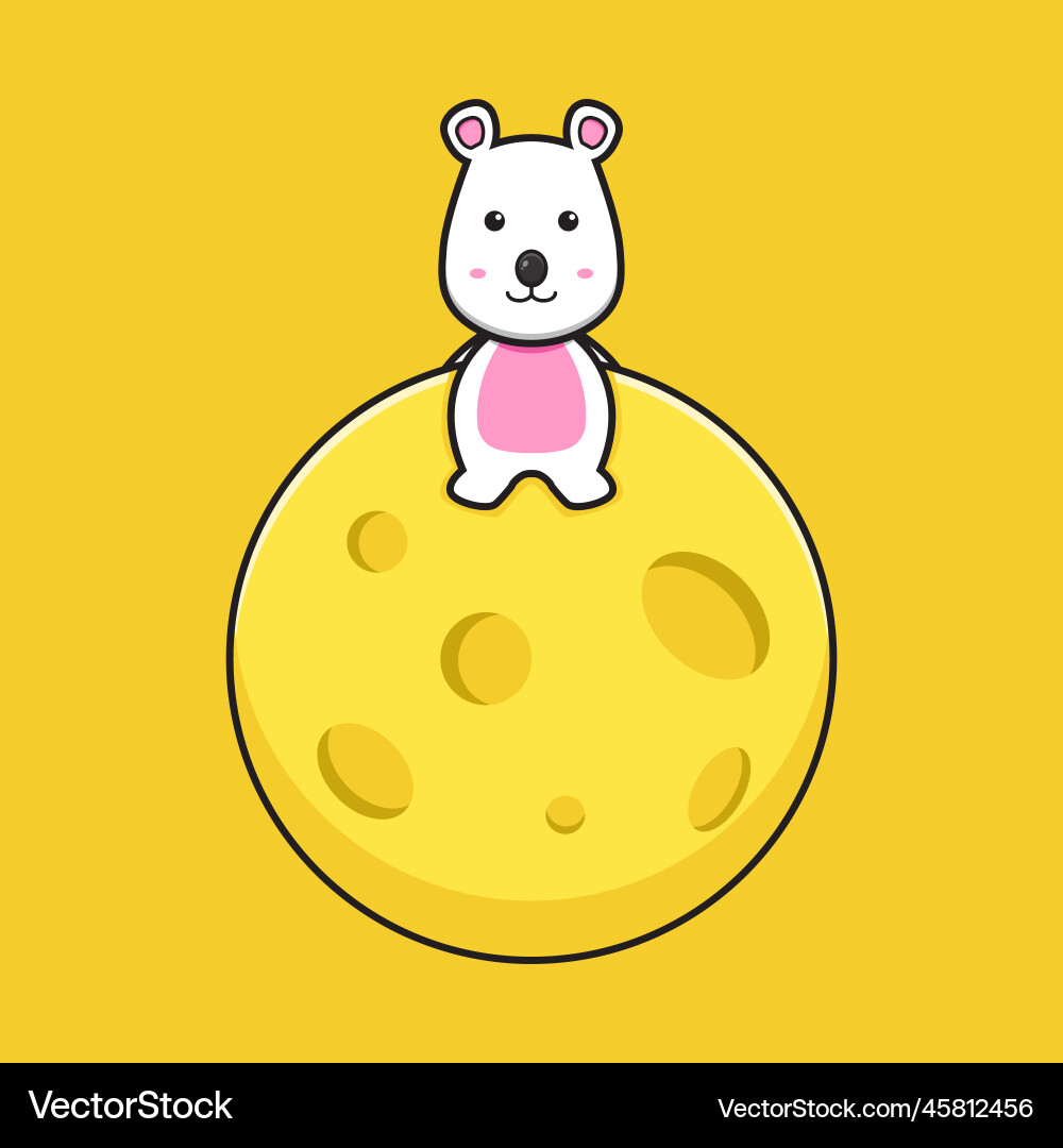 Cute mouse sit on cheese planet cartoon icon Vector Image