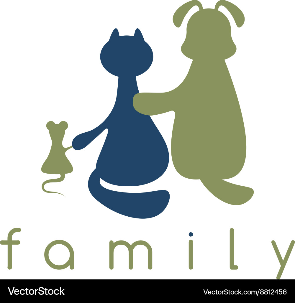 Dog cat and mouse hugging with love Royalty Free Vector