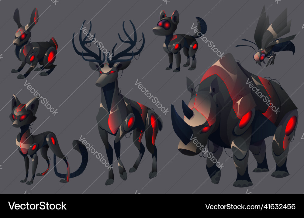 Evil mechanical animals deer cat dog robots Vector Image