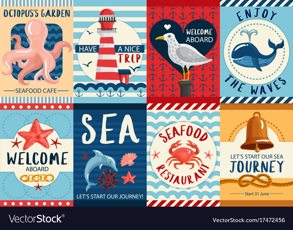 Nautical banners and posters set Royalty Free Vector Image