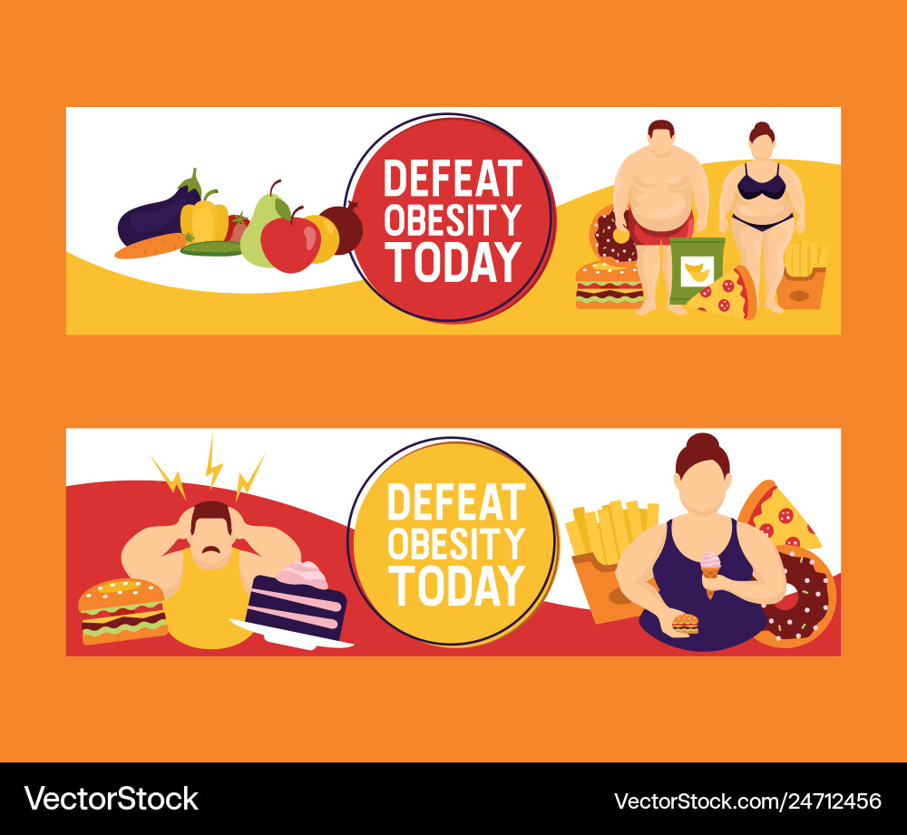 Obesity concept set of banners Royalty Free Vector Image