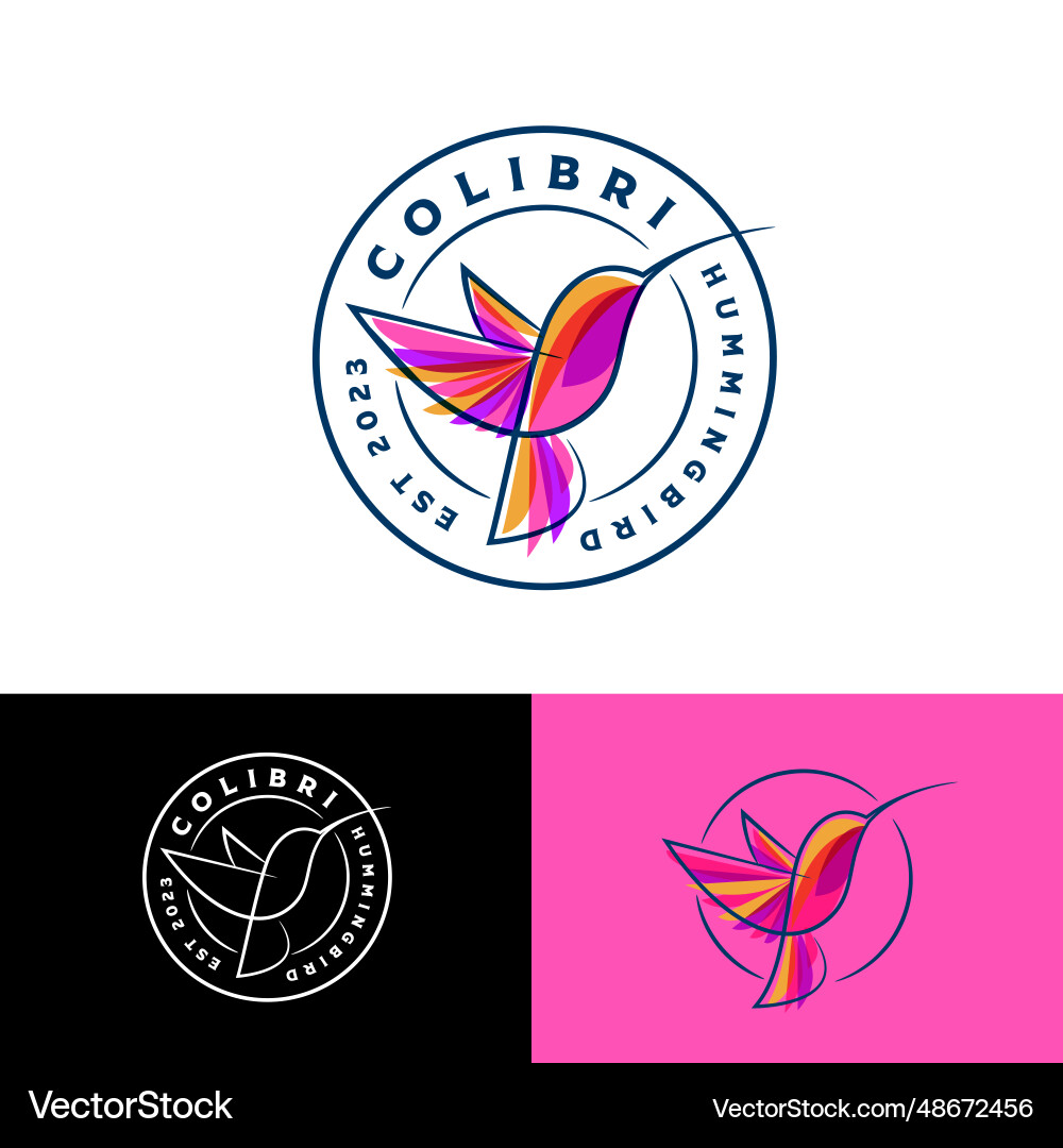 Pink colibri transparent feathers into circle Vector Image
