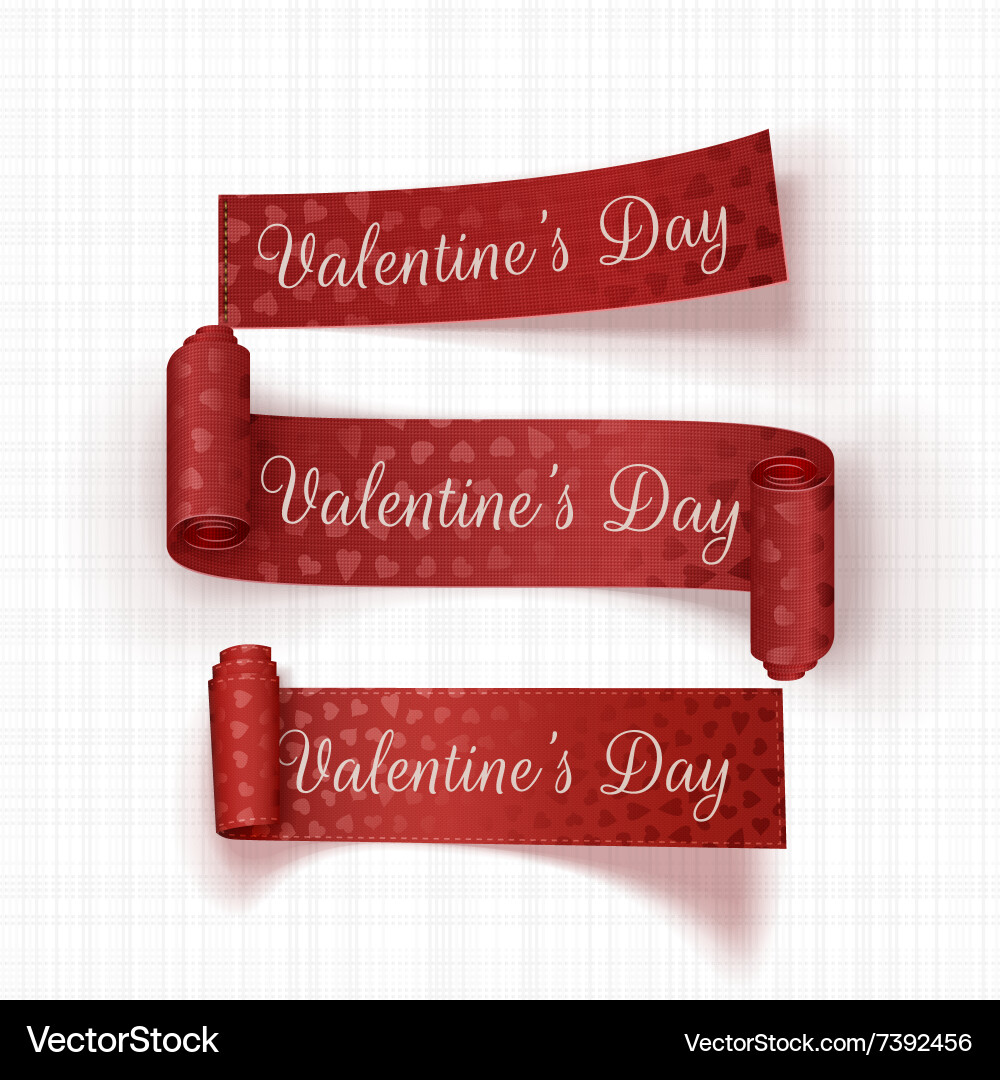 Realistic valentines day red ribbons set Vector Image