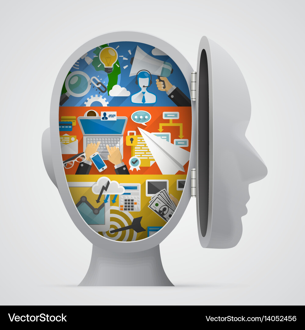 Set banners with flat icons in open head Vector Image