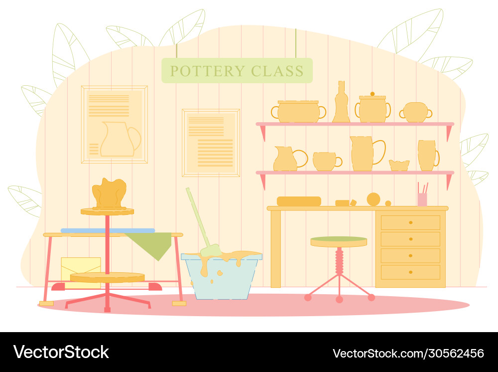 Wheel and ceramics for pottery class equipment Vector Image