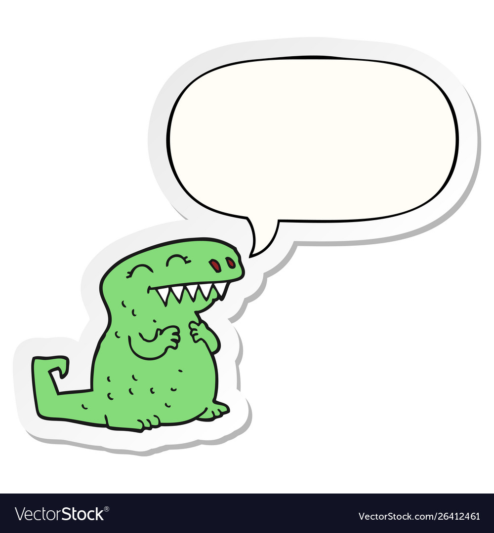 Cartoon dinosaur and speech bubble sticker Vector Image