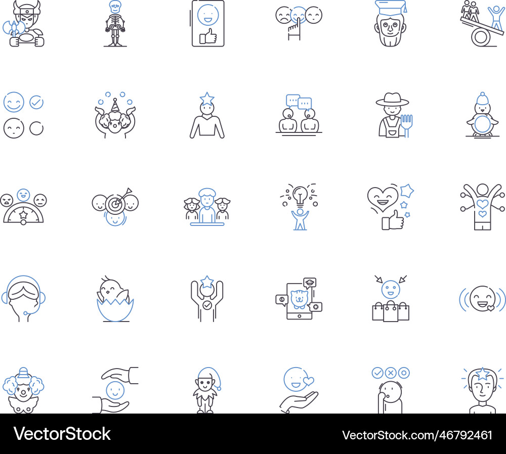 Clowns line icons collection laughter Royalty Free Vector