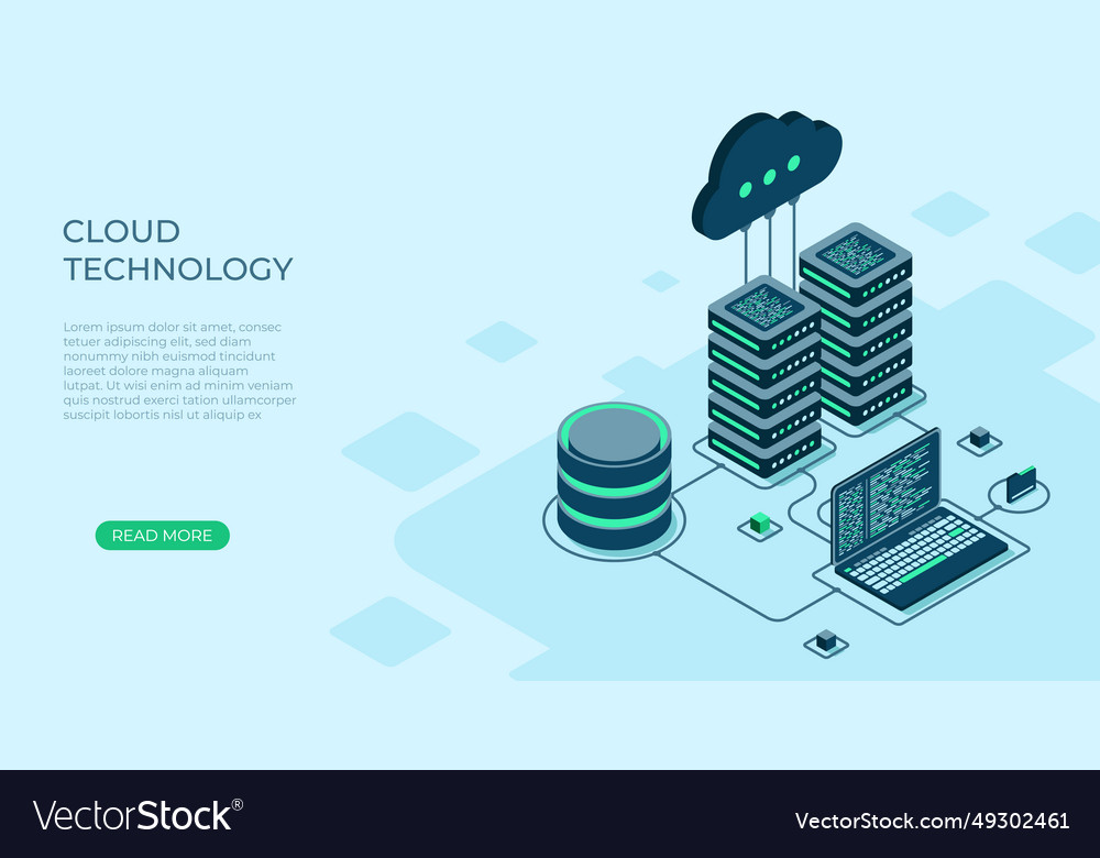Isometric Cloud Technology With Datacenter Vector Image