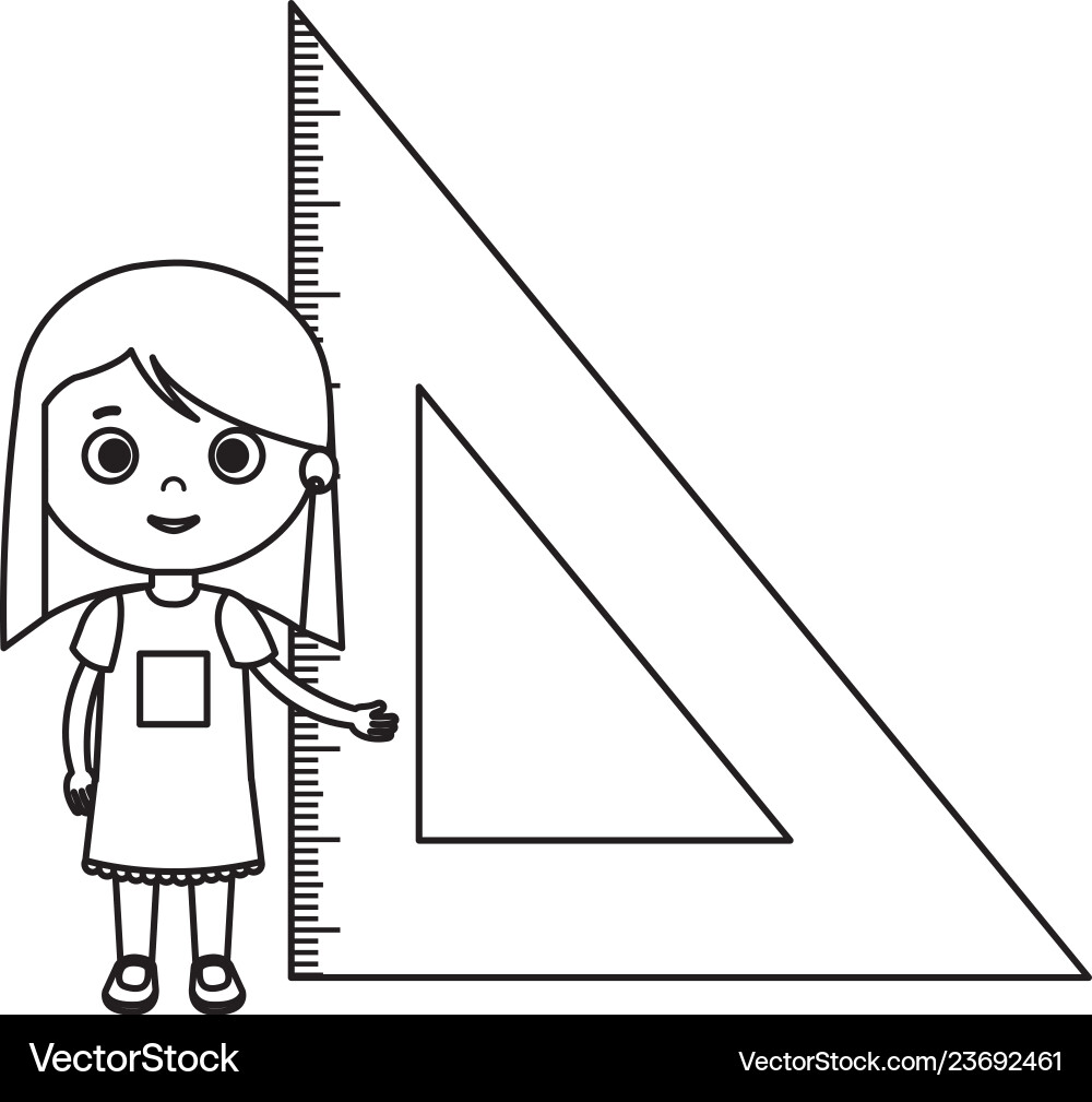 Little student girl with triangle rule Royalty Free Vector
