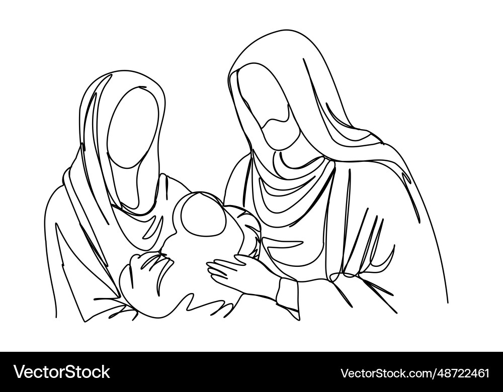 Nativity scene one line drawing biblical stories Vector Image