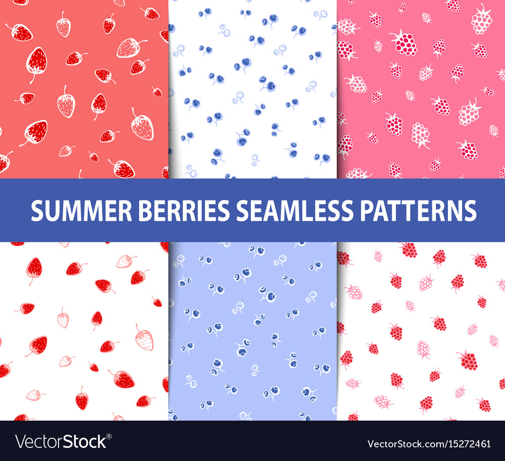 Set of summer berries seamless patterns Royalty Free Vector