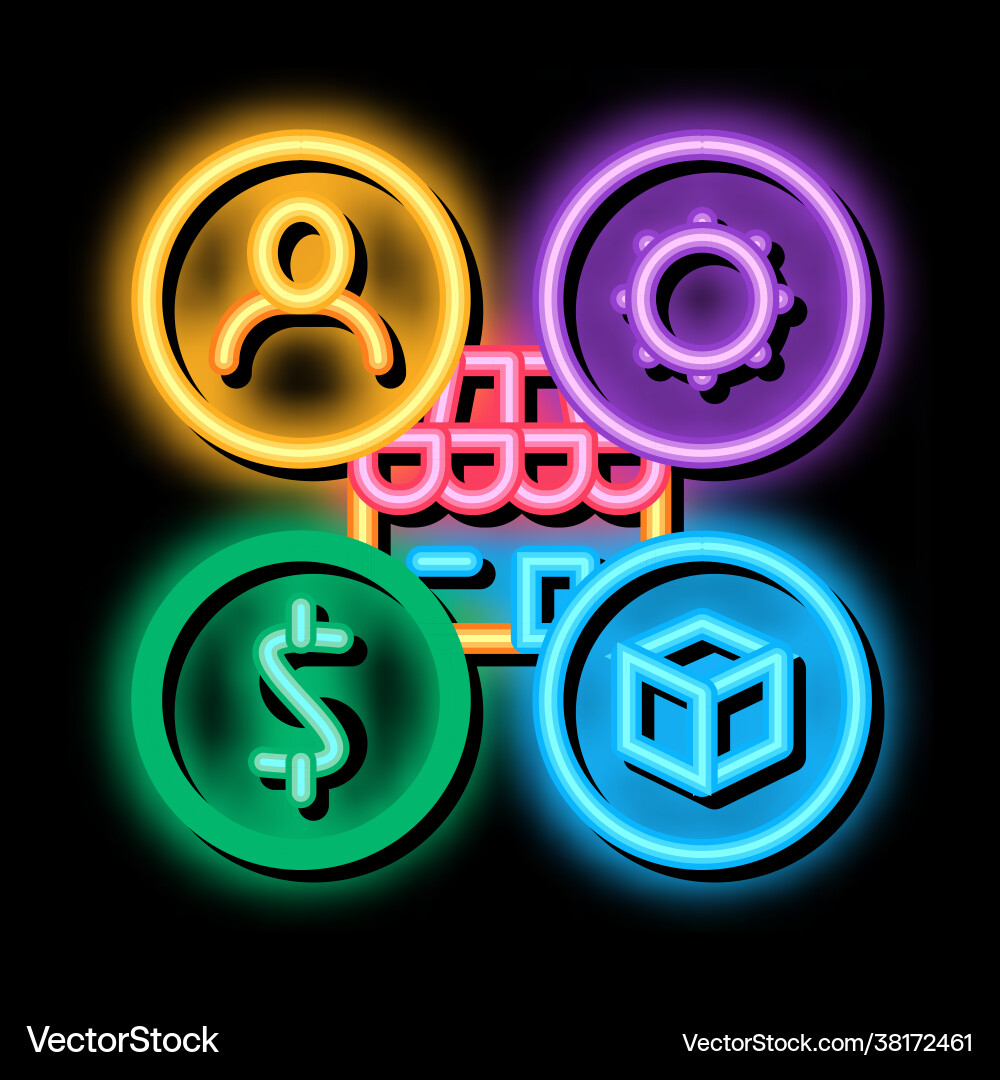 Shop manager work and delivery neon glow icon Vector Image