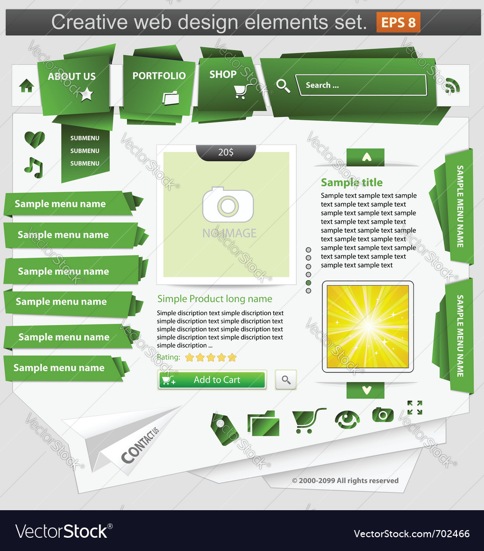 Creative web design elements set green Royalty Free Vector Creative web design elements set green Royalty Free Vector