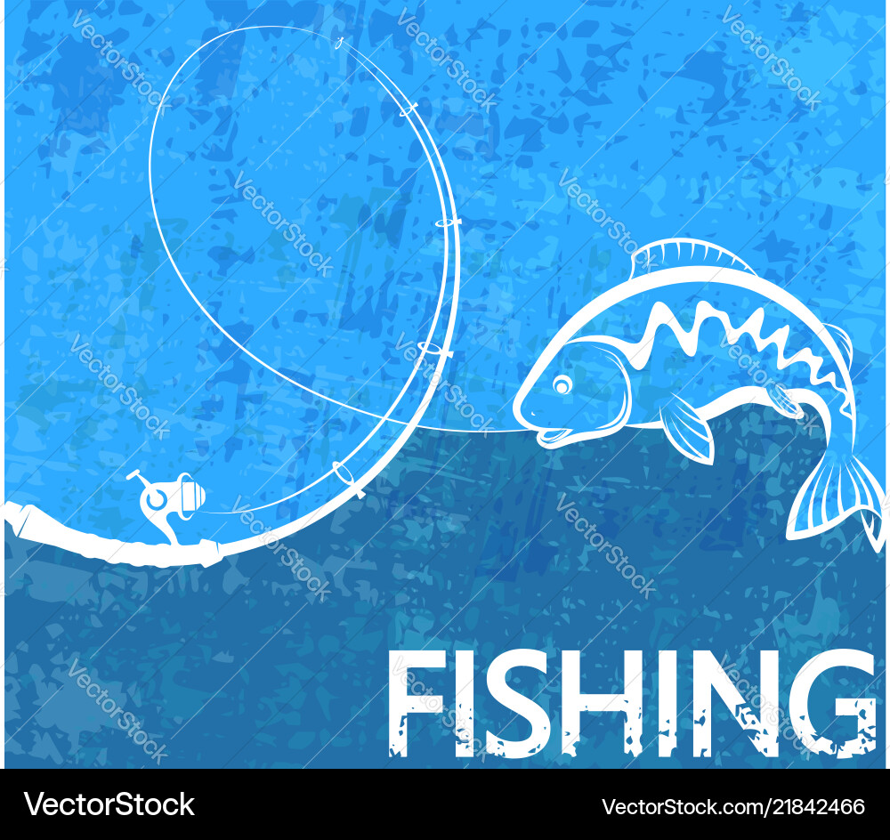 Fishing rod and fish poster Royalty Free Vector Image