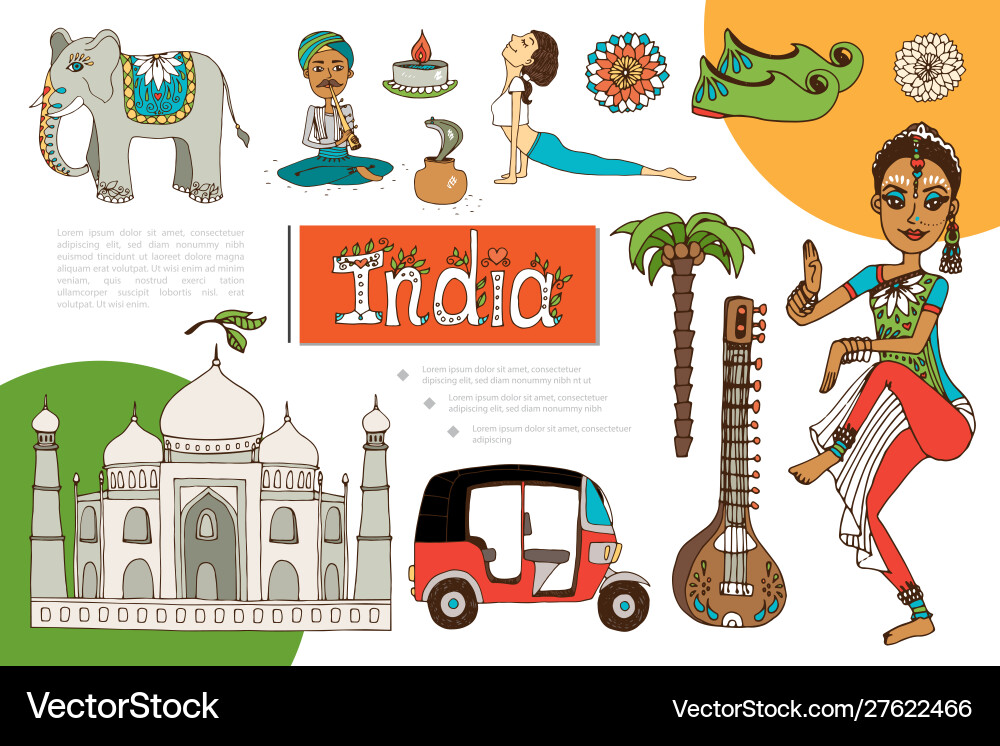 Flat india elements composition Royalty Free Vector Image