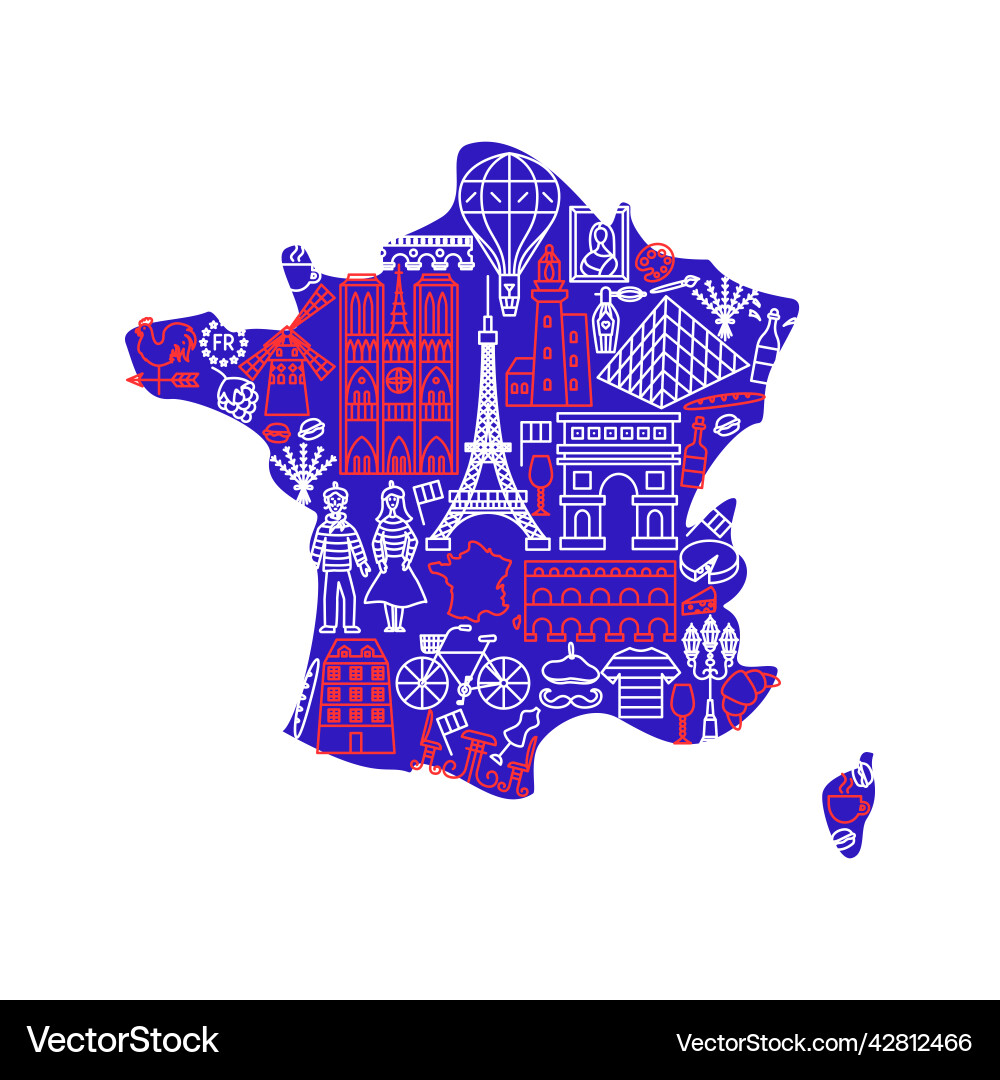 France country line borders Royalty Free Vector Image