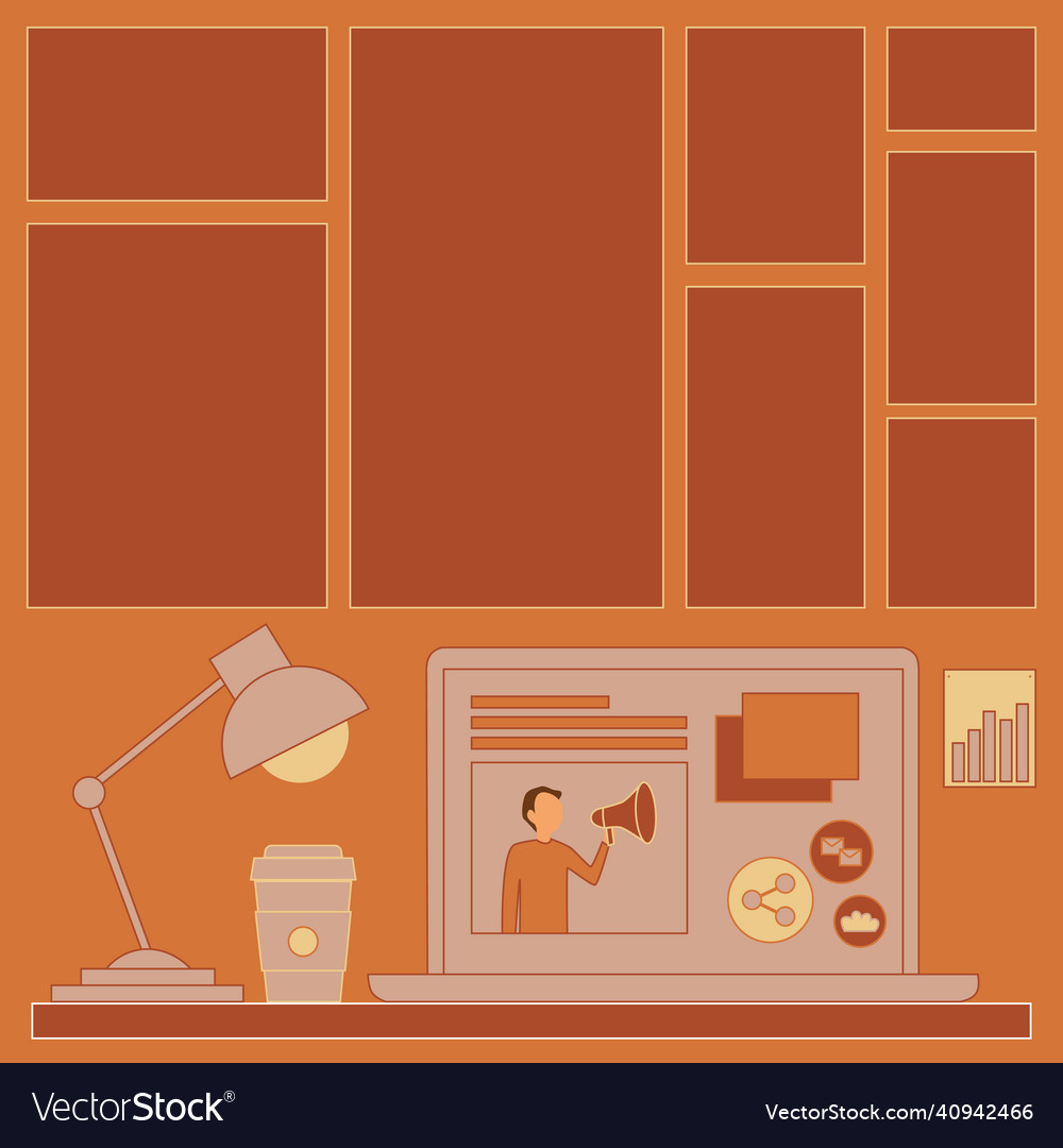 Laptop resting on a table beside coffee mug Vector Image